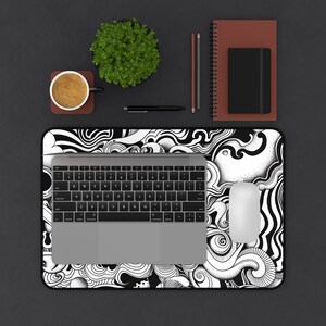 Black and White Swirly Doodle Desk Mat Black and White Desk Mat Black ...
