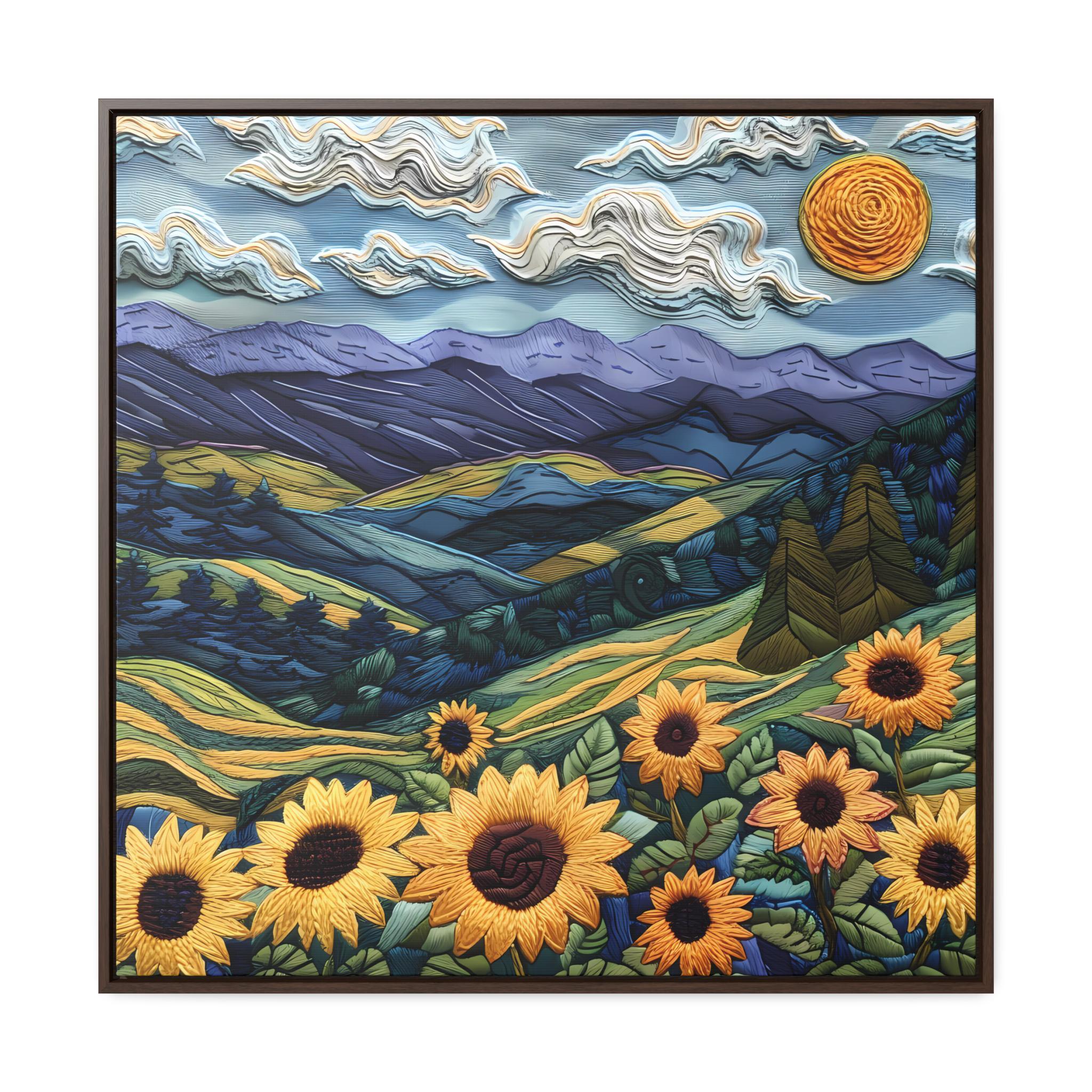 Blue Ridge Mountain With Sunflowers Needlework Print Gallery Canvas ...
