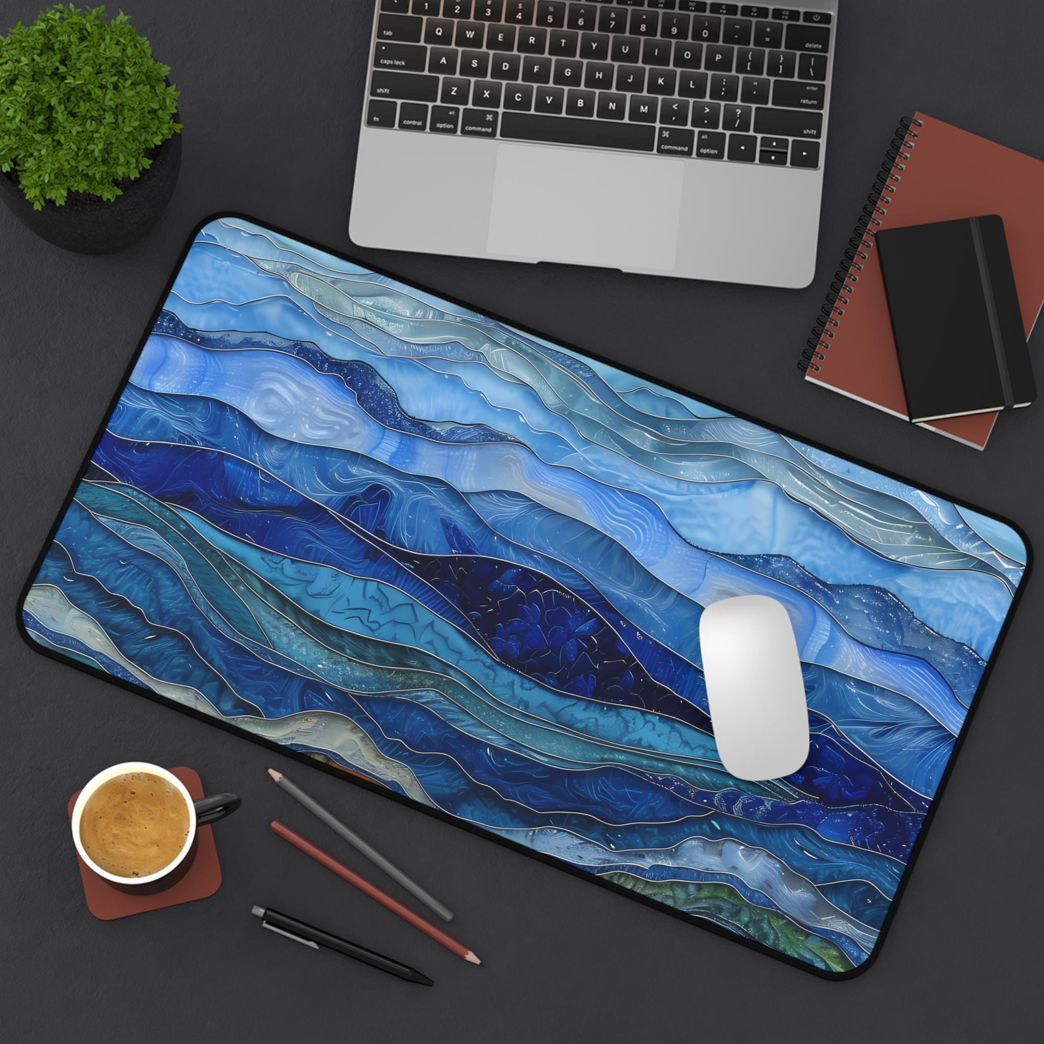 Blue Ocean Waves Desk Mat Blue Glass Waves Print Desk Mat Artsy Blue ...