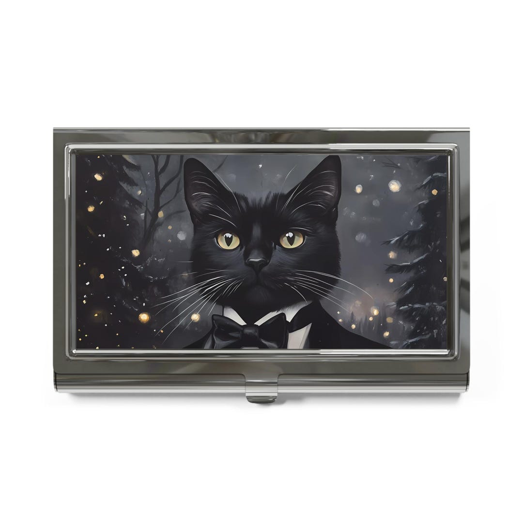 Cat in a Tux Business Card Holder Kitty Cat Card Case Cat in Snow ...