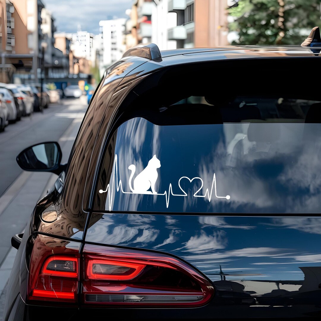 Cute Cat EKG Car Decal - Durable, Weatherproof Electrocardiogram ...