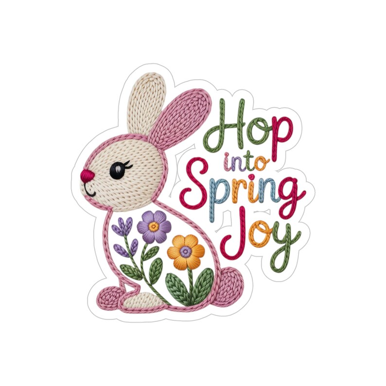 Hop Into Spring Joy Bunny Sticker, Cute Floral Easter Decal, Pastel ...