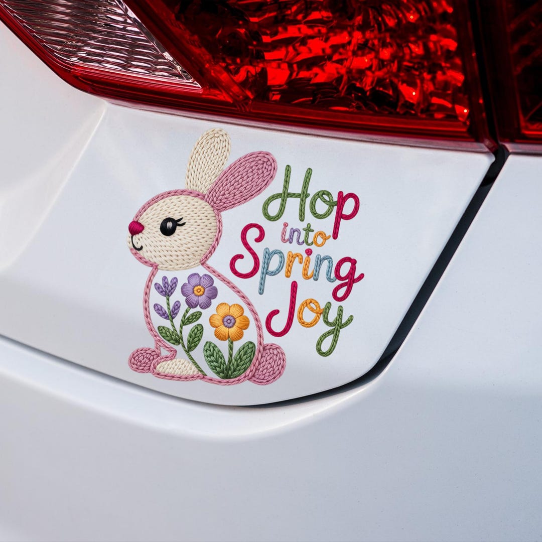 Hop Into Spring Joy Bunny Sticker, Cute Floral Easter Decal, Pastel ...