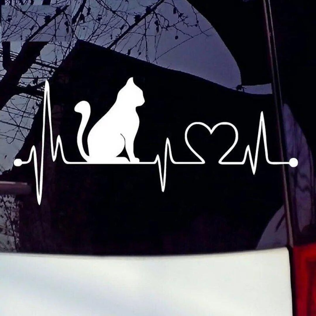 Cute Cat EKG Car Decal Durable, Weatherproof Electrocardiogram Sticker ...
