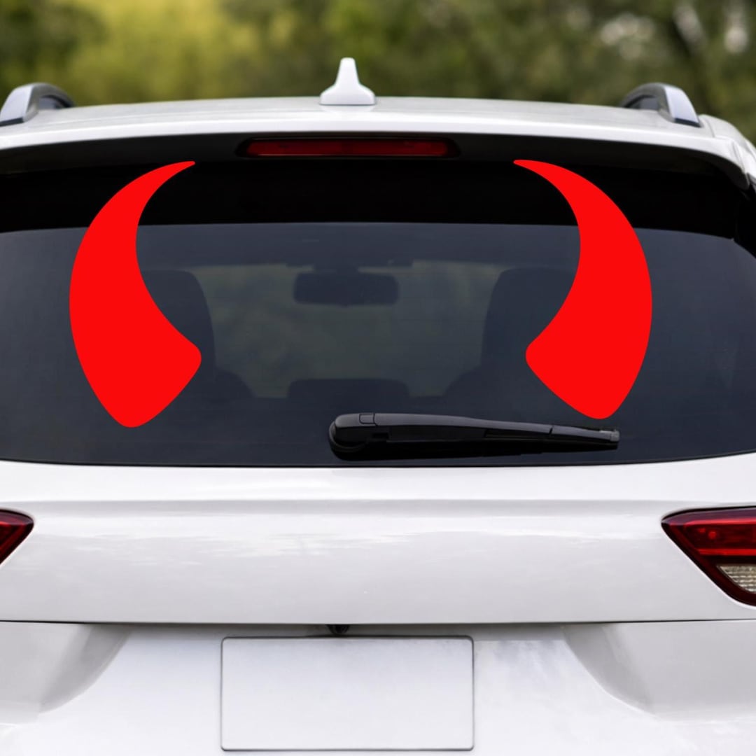 Red Devil Horns Car Sticker, Funny Vinyl Decal, Little Devil Accessory ...