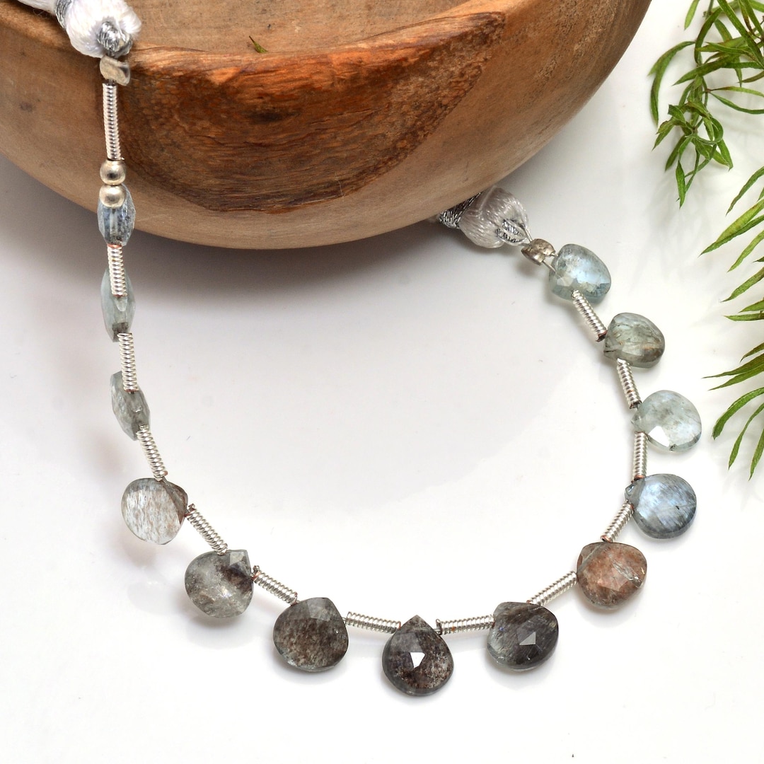 Natural African Moss Aquamarine Faceted Heart Shape Stone 4"inch Strand ...