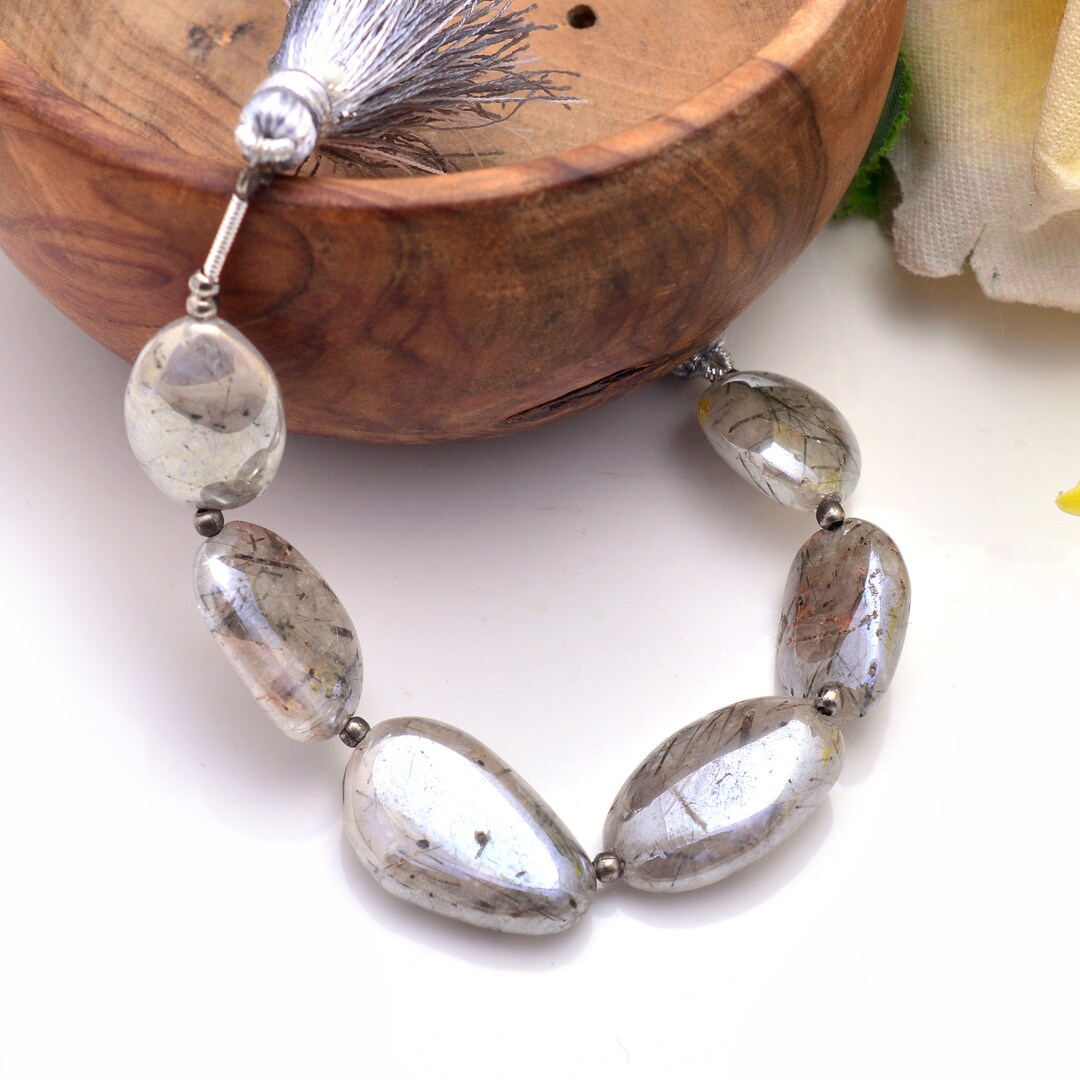 Grapholite Smooth Tumble Shape Gemstone Beads Strand 4" Inch Strand ...