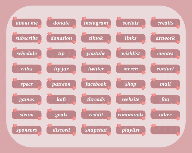 40 Cute Pink Heart Twitch Stream Panels - Etsy