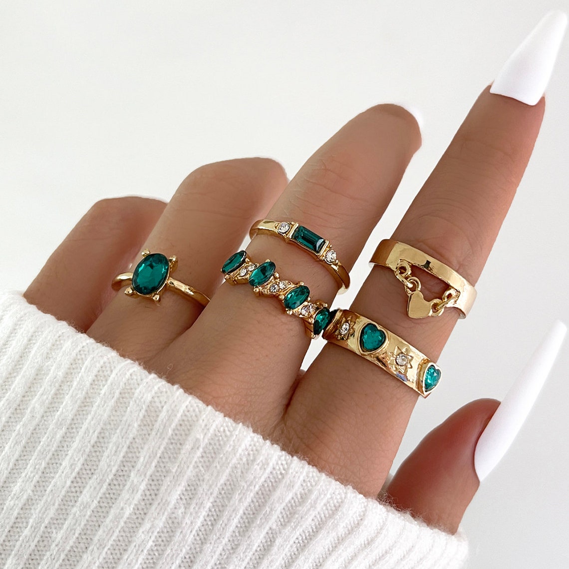 5-piece Verdant Crystal Ring Collection - Etsy