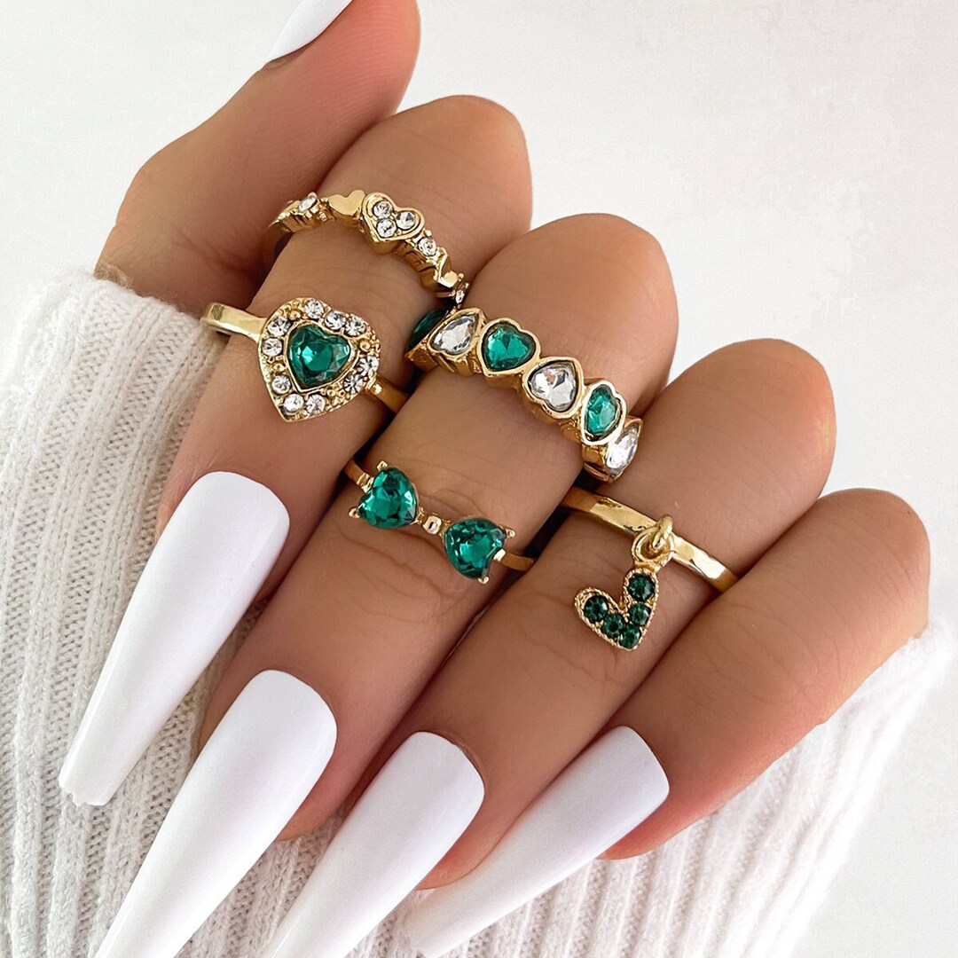 5-piece Verdant Crystal Ring Collection - Etsy
