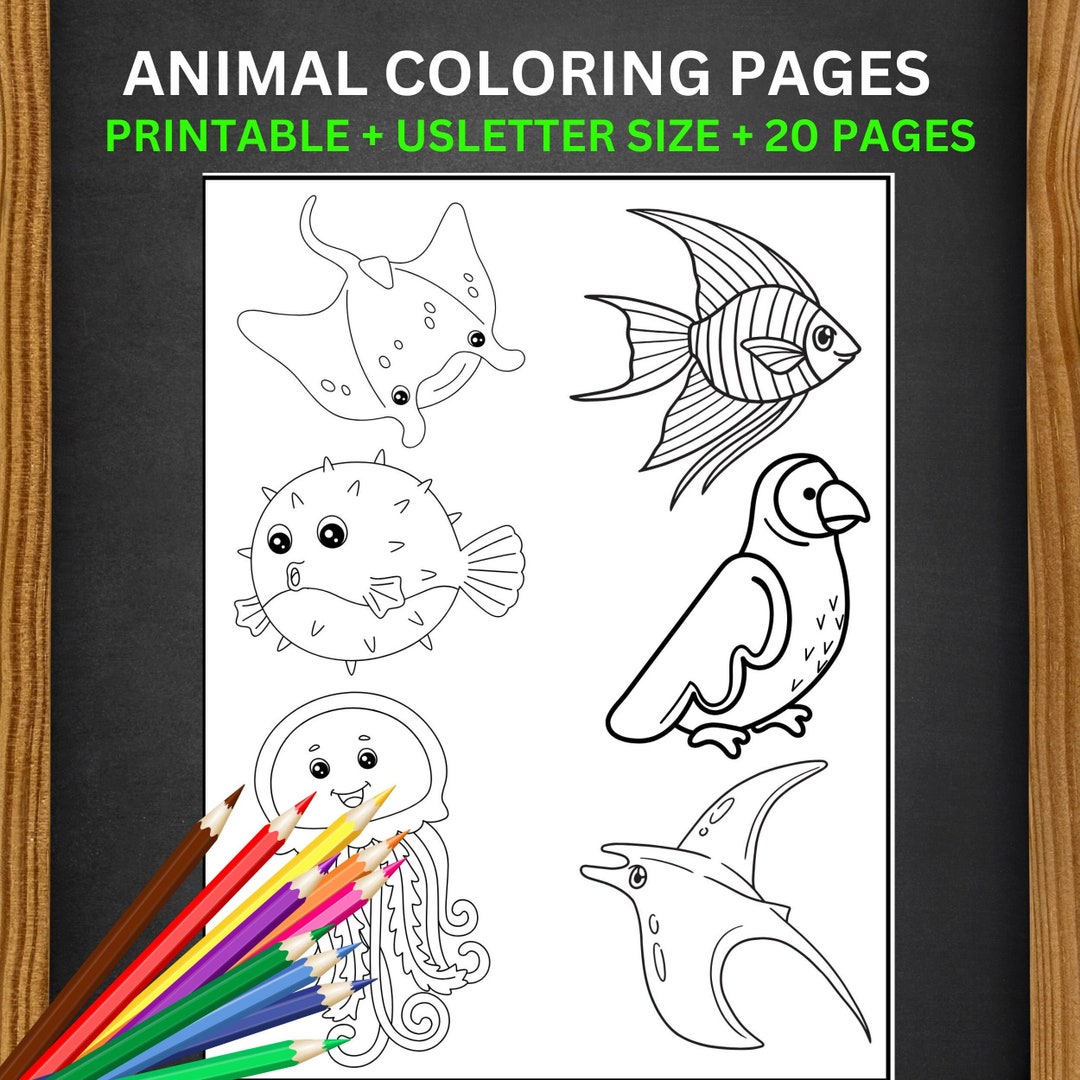 20 Wild Animal Coloring Pages for Kids-digital Printable Jungle Safari ...