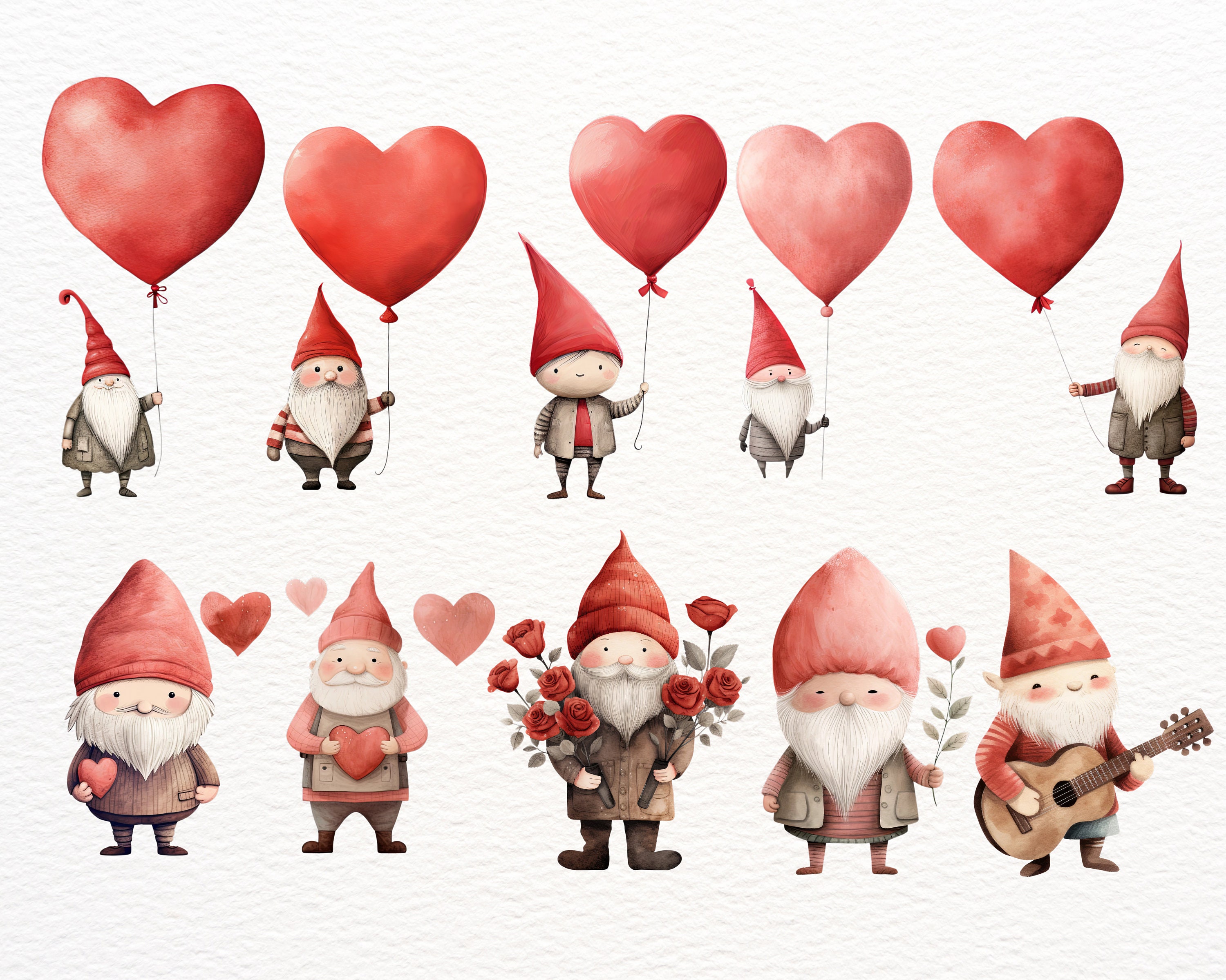 Cute Valentine Gnome Clipart Watercolor Valentines Gnomes Clipart ...