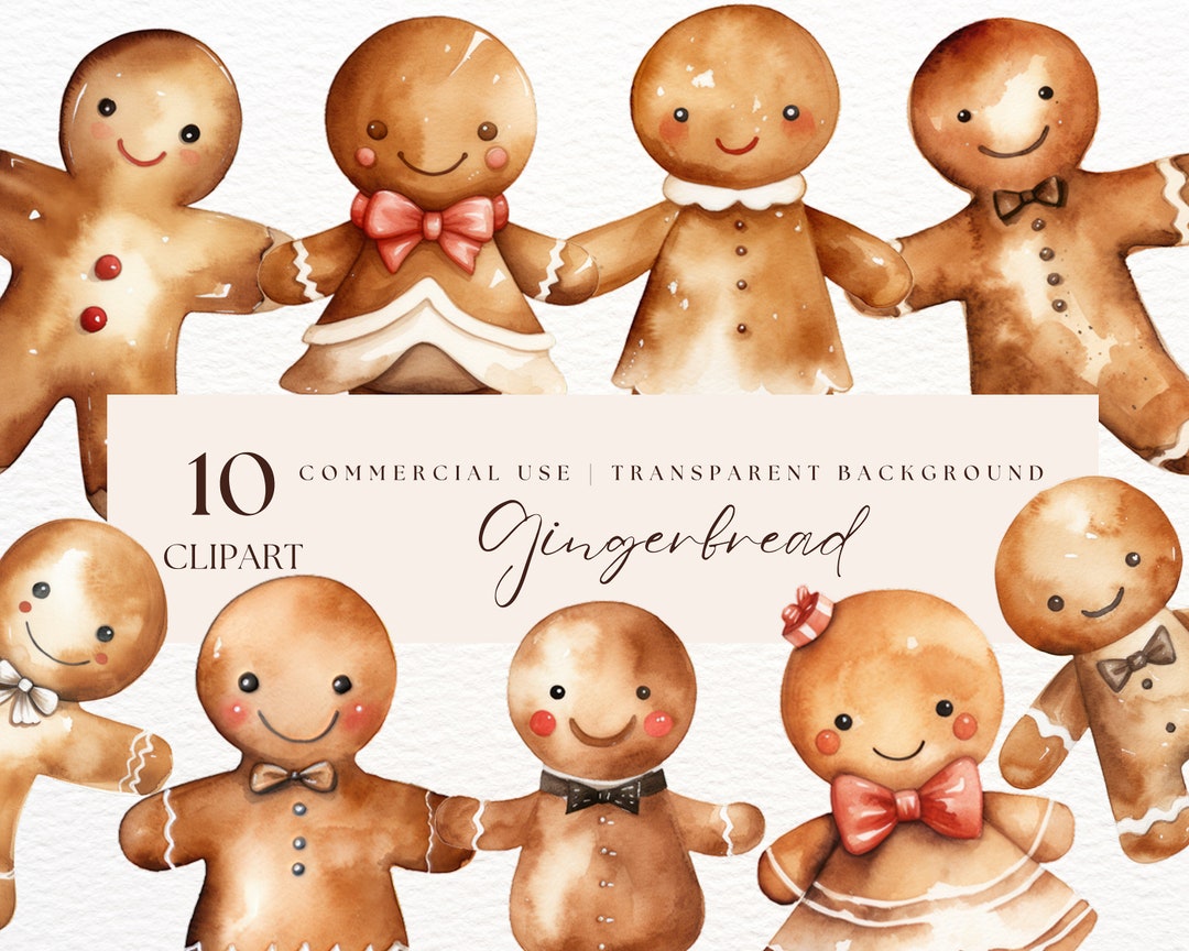 Watercolor Christmas Gingerbread Clipart Digital Download Transparent ...