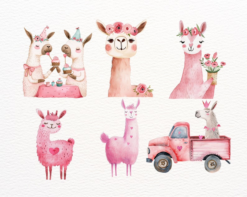 Llamas Clipart | Valentine Llama | Instant Download | Llama Love ...
