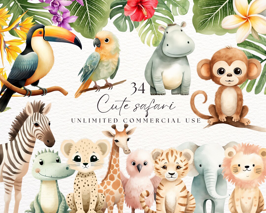 Cute Baby Safari Animals Clipart Png Safari Sublimation Cute Jungle ...