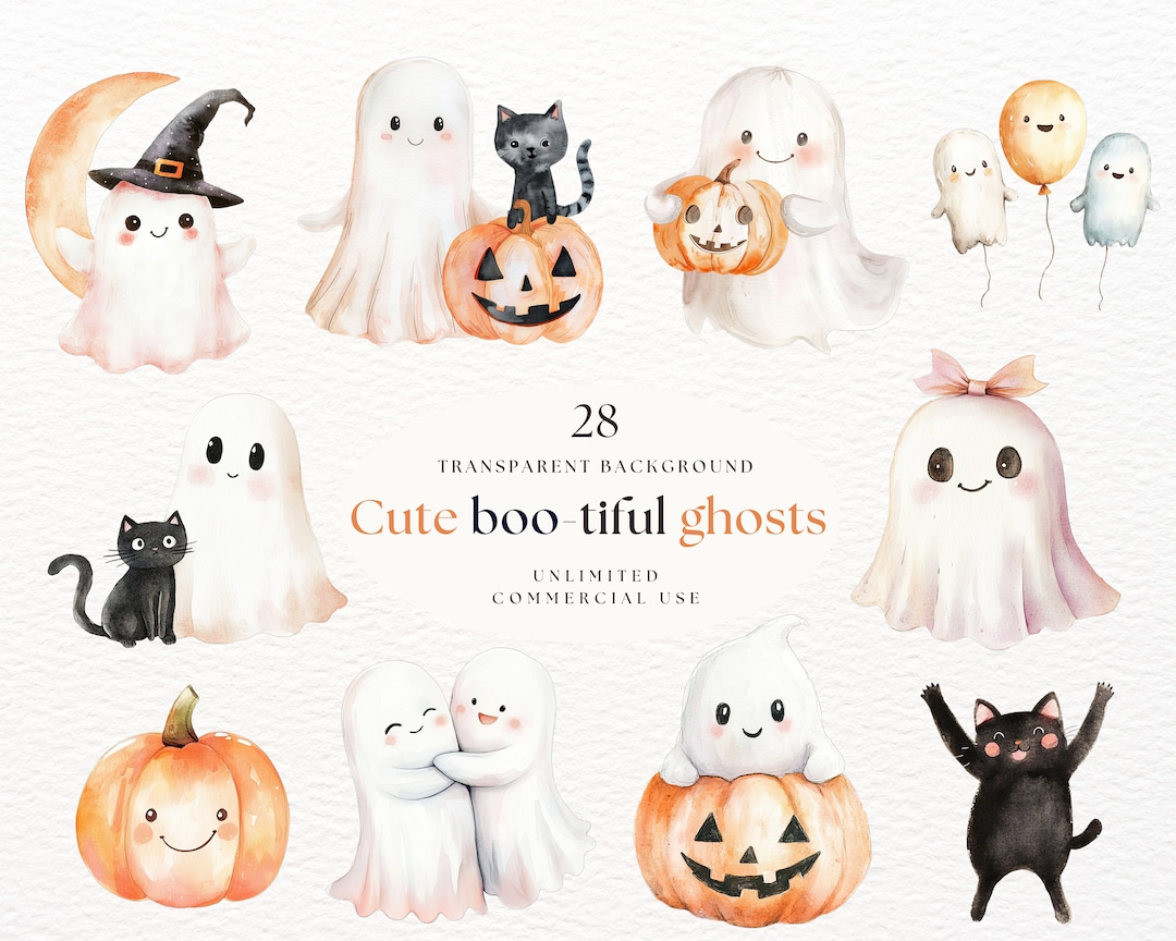Cute Halloween Clipart | Boho Ghost Clipart | Cute Ghost Clipart ...