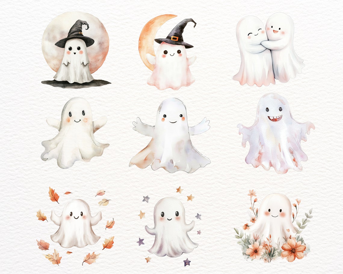 Cute Halloween Clipart | Boho Ghost Clipart | Cute Ghost Clipart ...