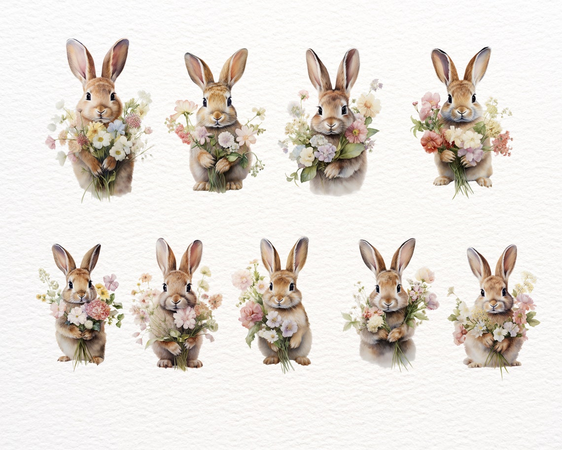 Rabbit With Flower Clipart Png Spring Clipart Decoupage Prints Rabbit ...