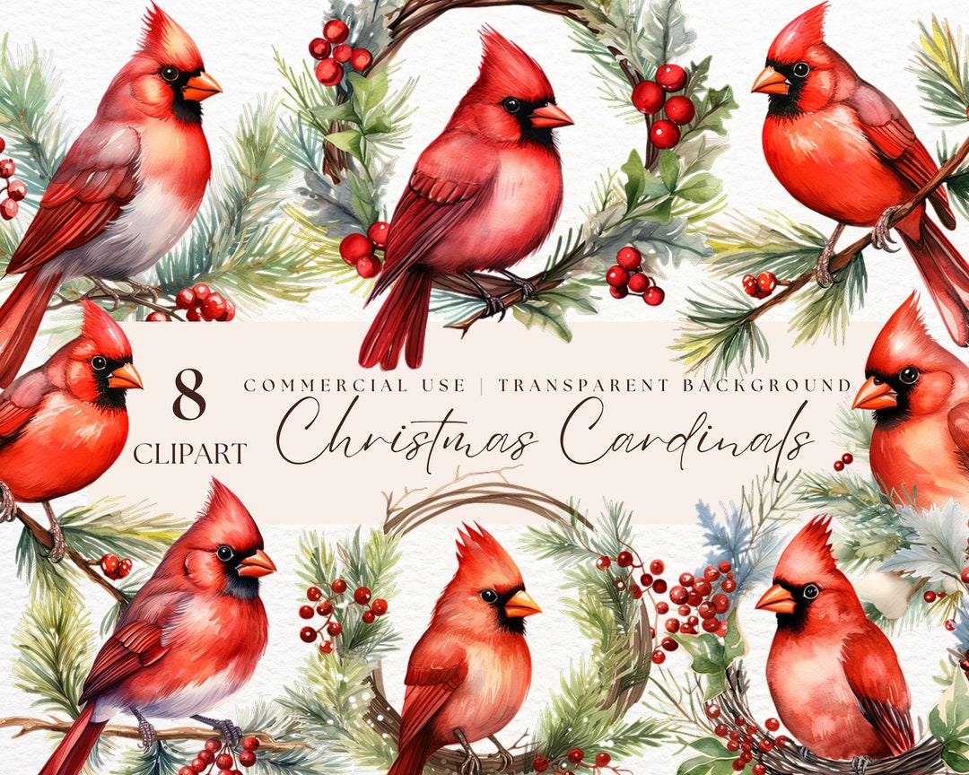 Red Cardinal Clipart | Winter Clipart | Decorated Christmas Tree | Red ...