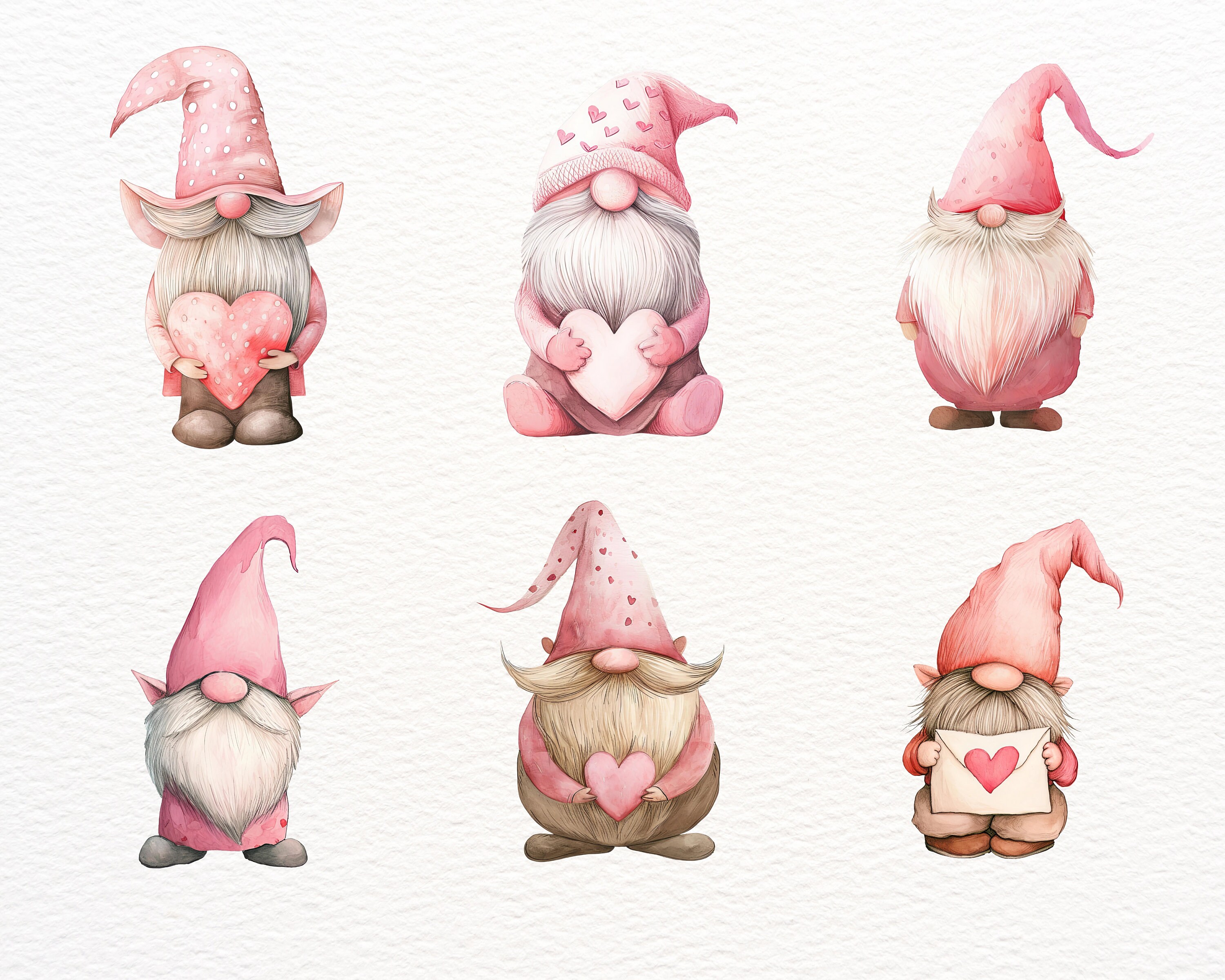 Watercolor Gnome Valentine's Clipart Festive Gnome Clipart Junk Journal ...