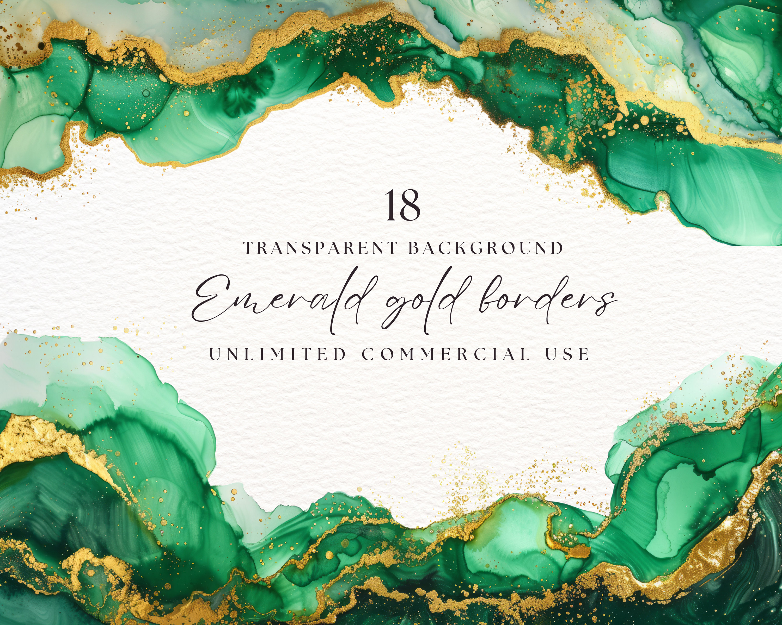 Green Emerald Agate Borders Clipart Gold Emerald Deluxe Envelope Alcohol Ink Art Gold