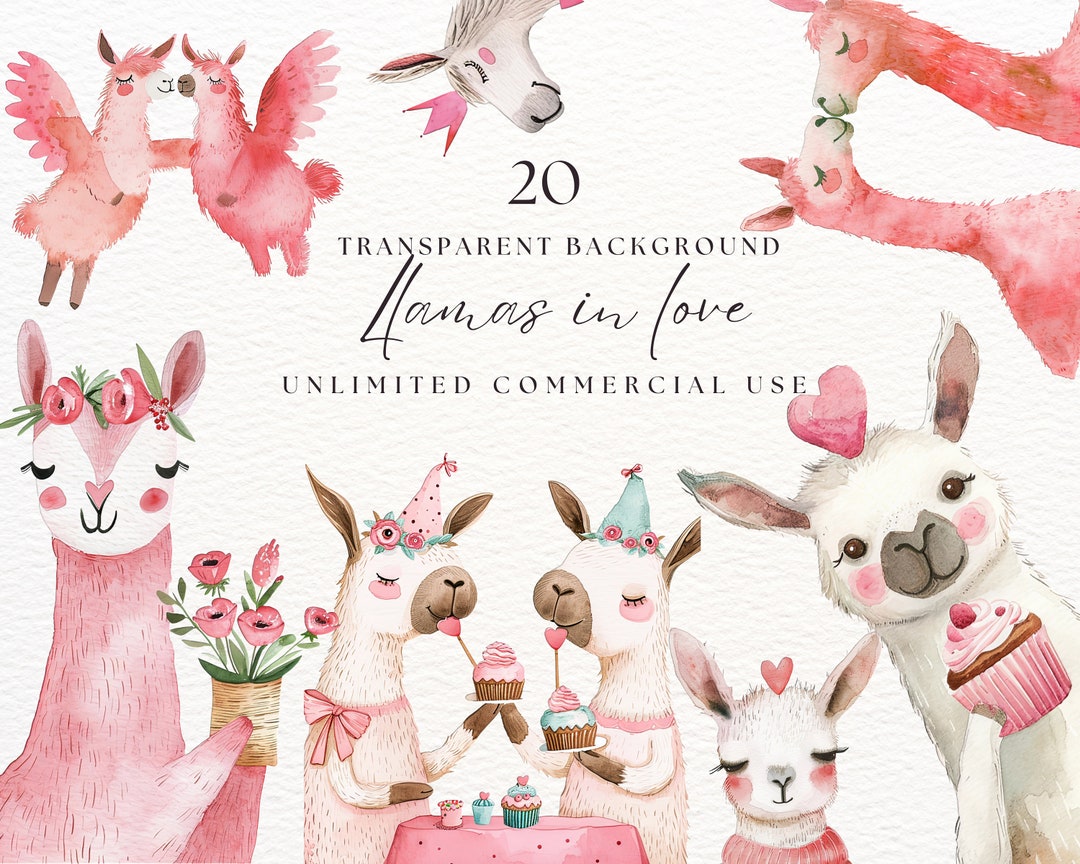 Llamas Clipart | Valentine Llama | Instant Download | Llama Love ...