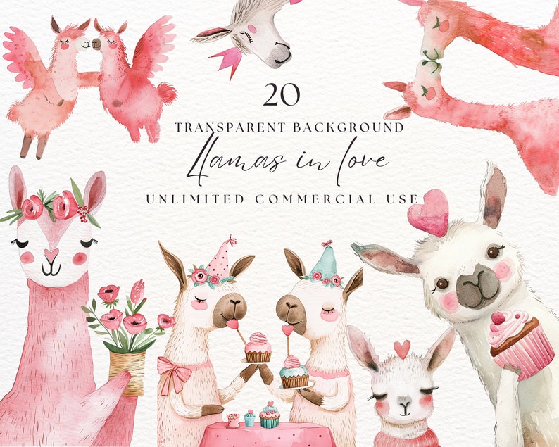 Llamas Clipart Valentine Llama Instant Download Llama Love Valentine ...