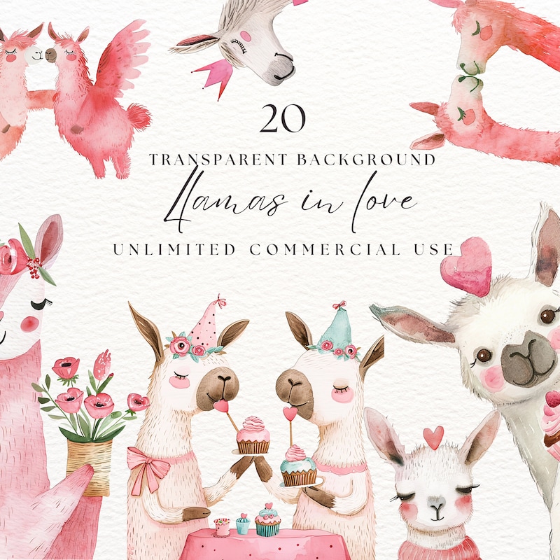 Cute Llama Clipart - Etsy