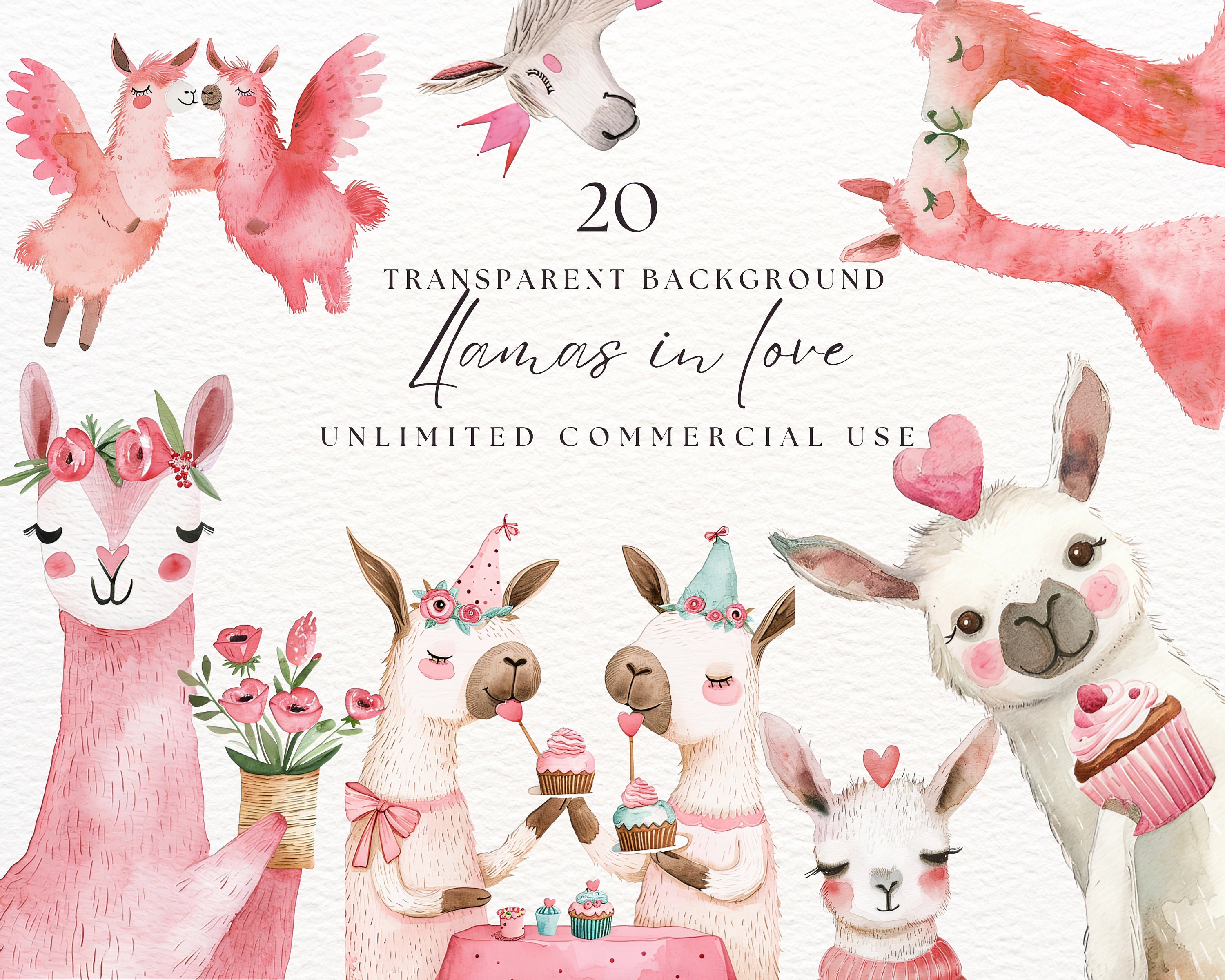 Llamas Clipart Valentine Llama Instant Download Llama Love Valentine ...