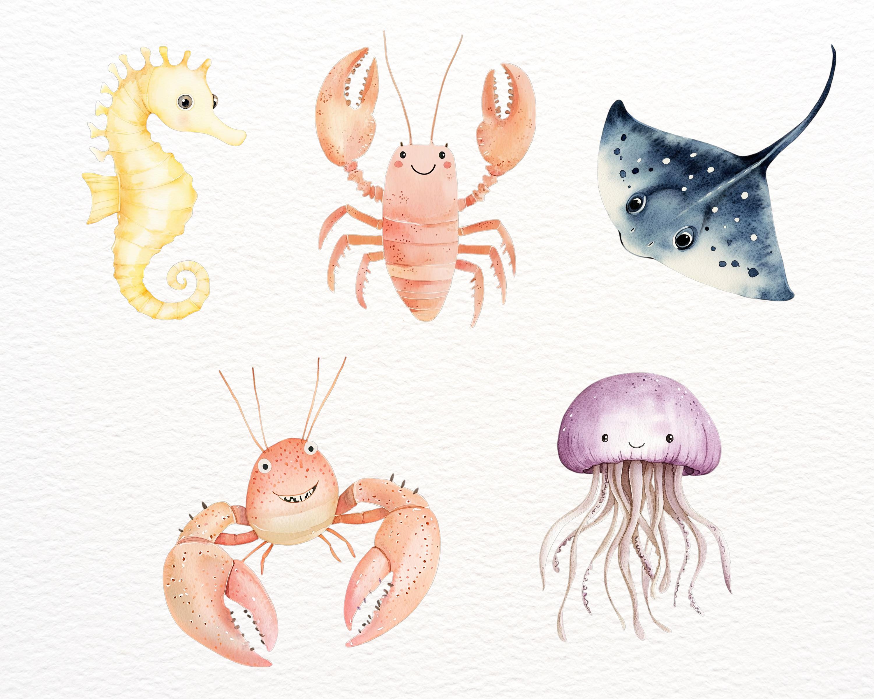 Cute Under the Sea Animals Clipart, Cute Sea Creatures, Perfect for ...
