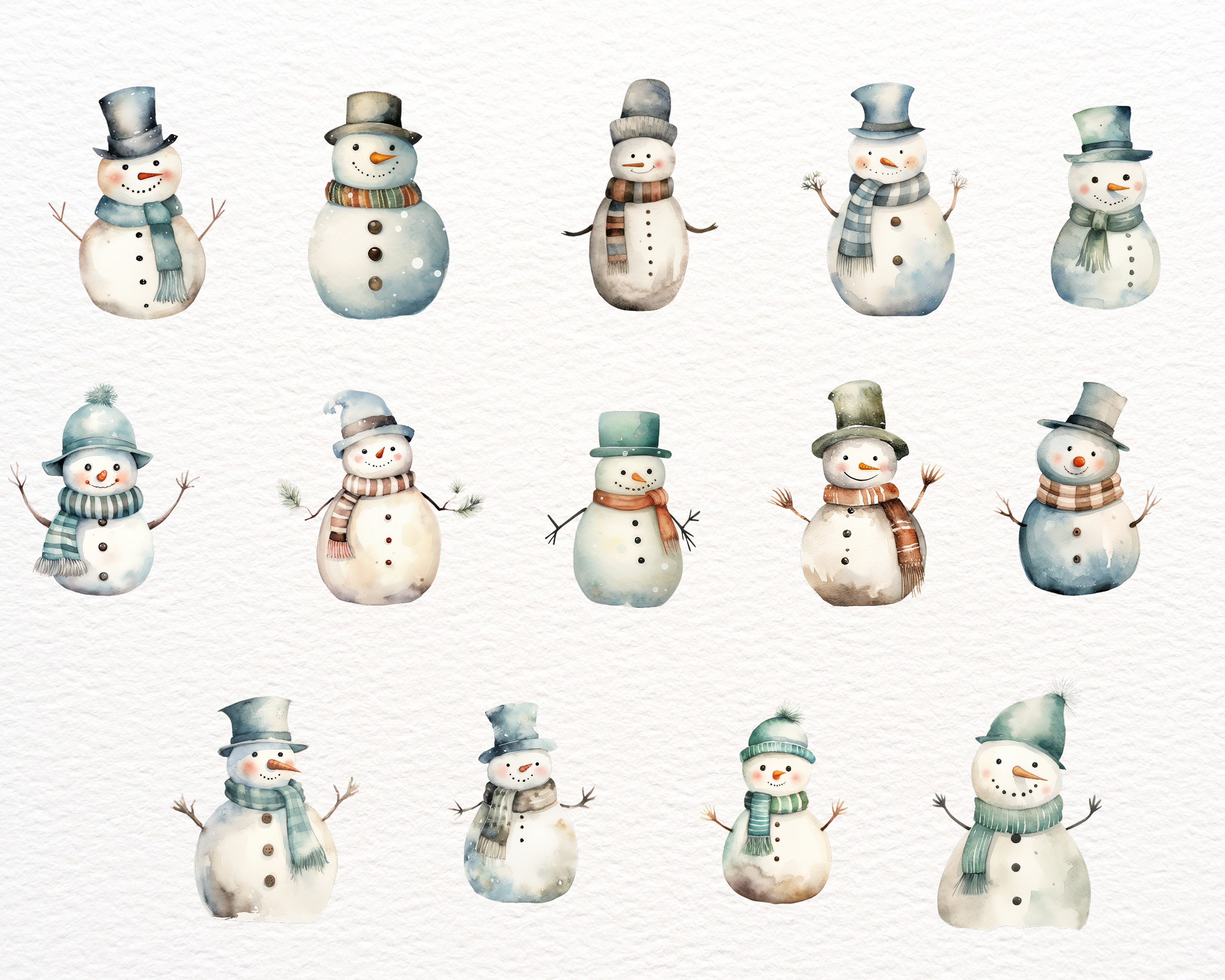Christmas Snowman Watercolor Clipart | Digital Download | Snowman ...