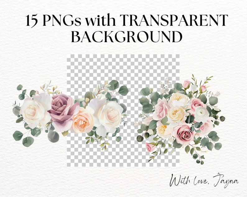 Dusty Pink Floral Clipart, Watercolor Pastel Flowers Clipart, Spring ...