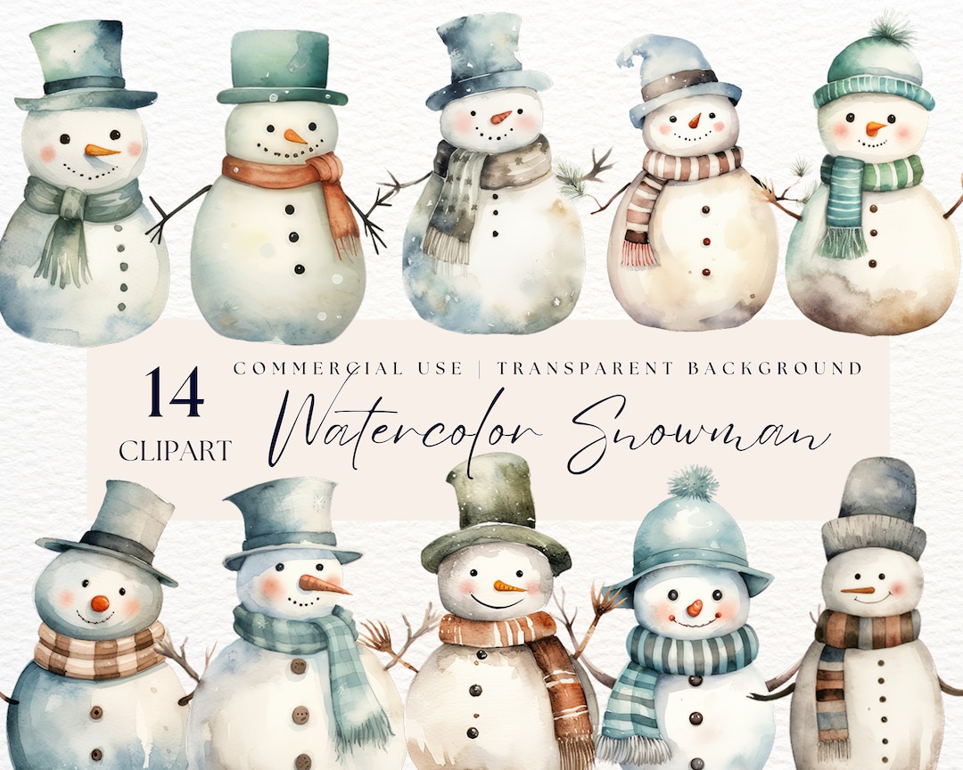 Christmas Snowman Watercolor Clipart | Digital Download | Snowman ...