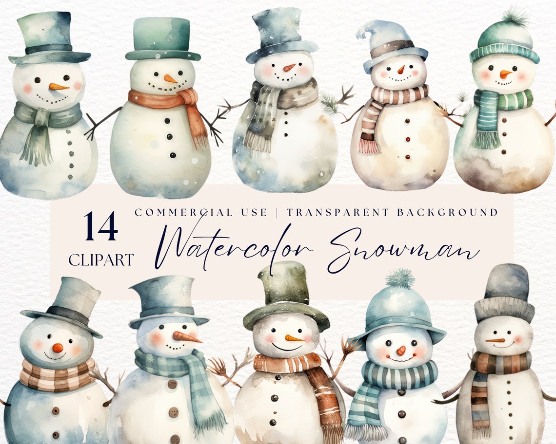 Christmas Snowman Watercolor Clipart | Digital Download | Snowman ...
