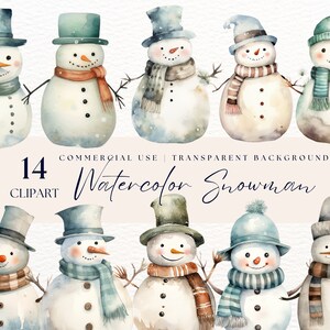 Christmas Snowman Watercolor Clipart | Digital Download | Snowman ...