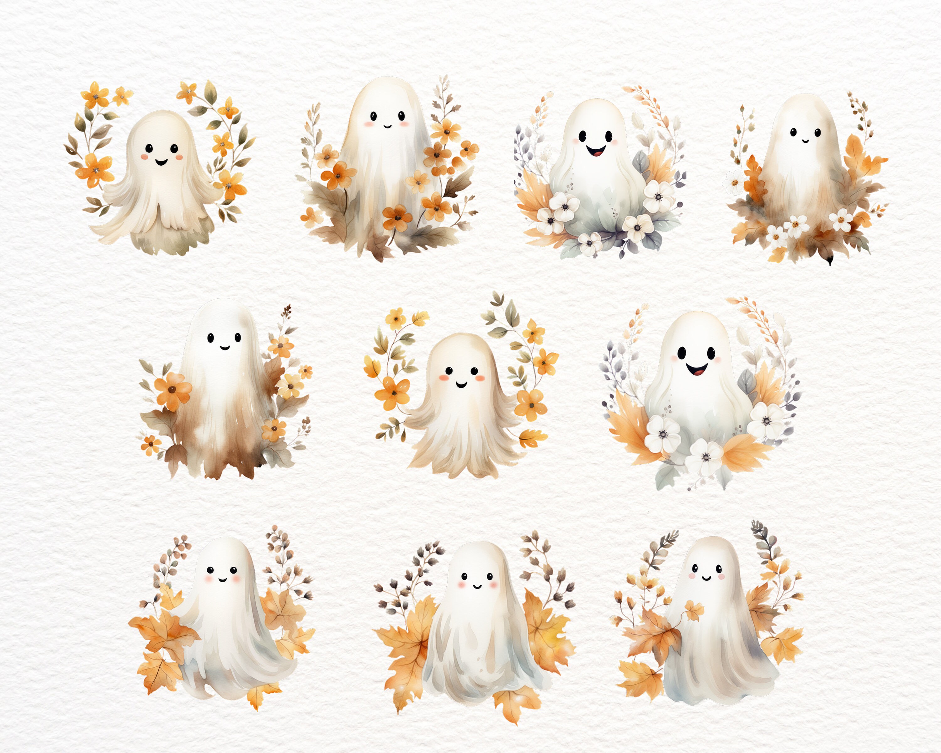 Cute Halloween Clipart | Halloween Cute Boho Ghosts | Pastel Halloween ...