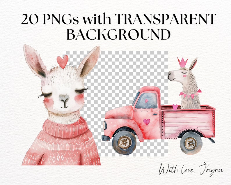 Llamas Clipart | Valentine Llama | Instant Download | Llama Love ...
