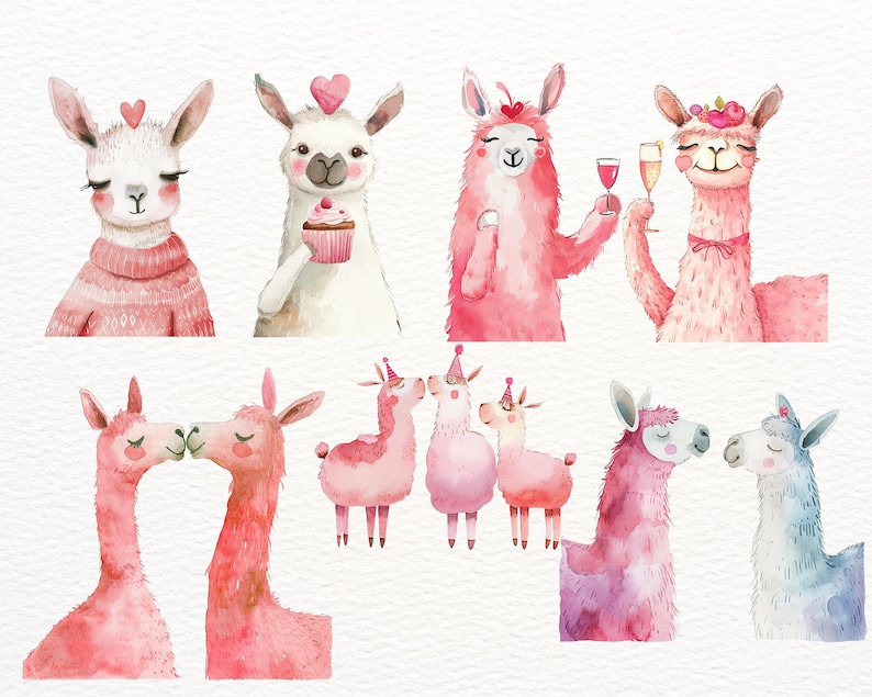 Llamas Clipart / Valentine Llama / Descarga Instantánea / Llama Love ...