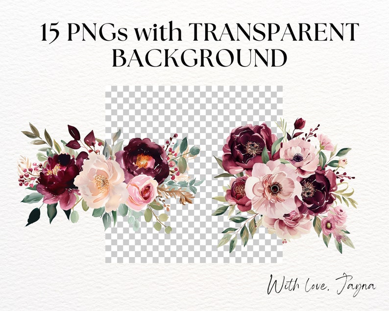 Watercolor Blush and Burgundy Floral Clipart Fall Clipart Free ...