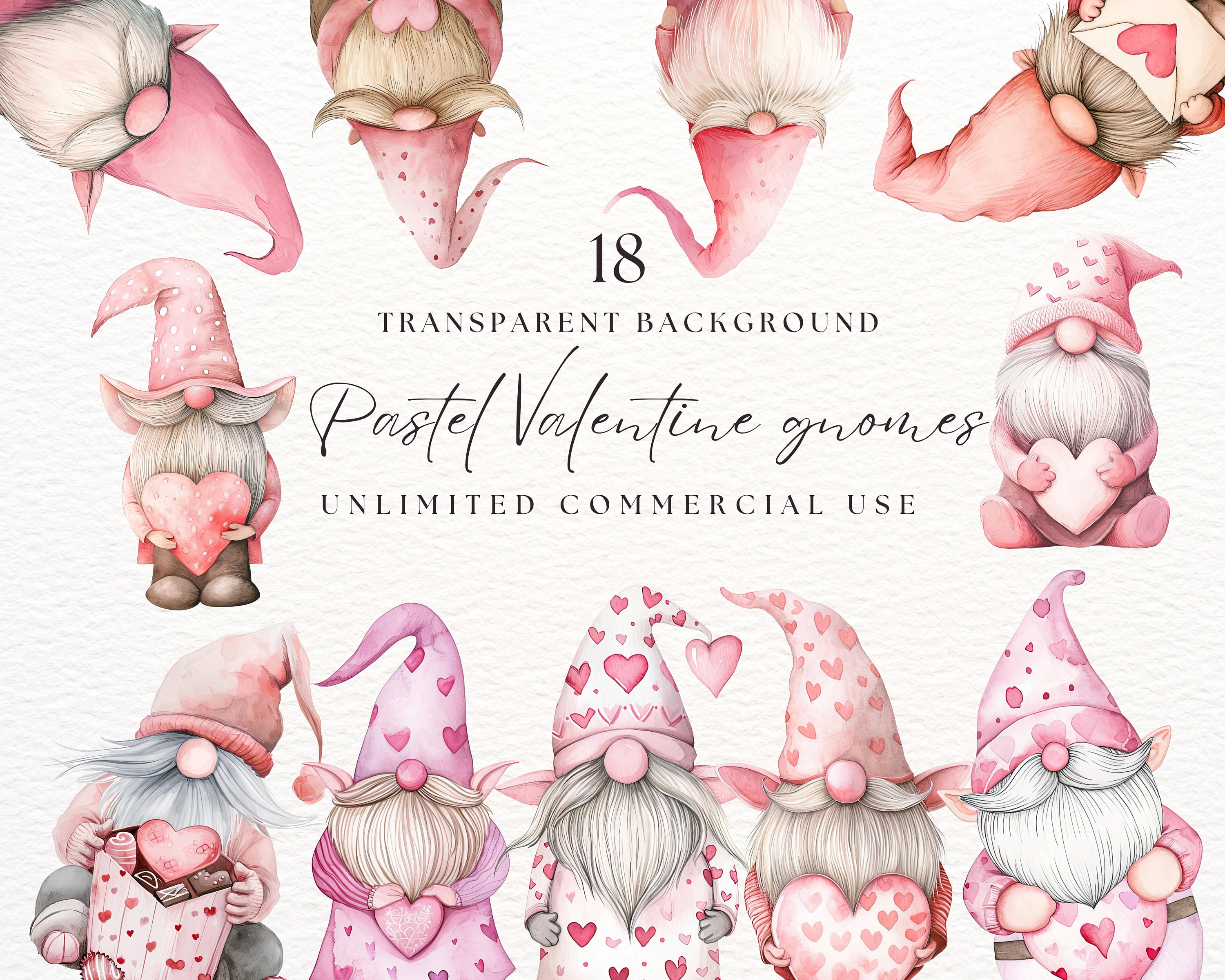 Watercolor Gnome Valentine's Clipart Festive Gnome Clipart Junk Journal ...