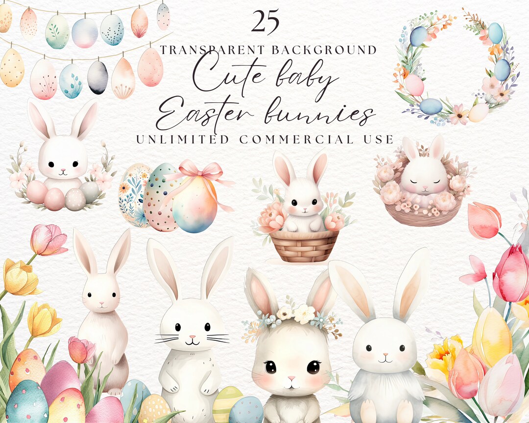 Easter Bunny Clipart Cute Rabbit Clipart Baby Clipart Nursery Decor ...