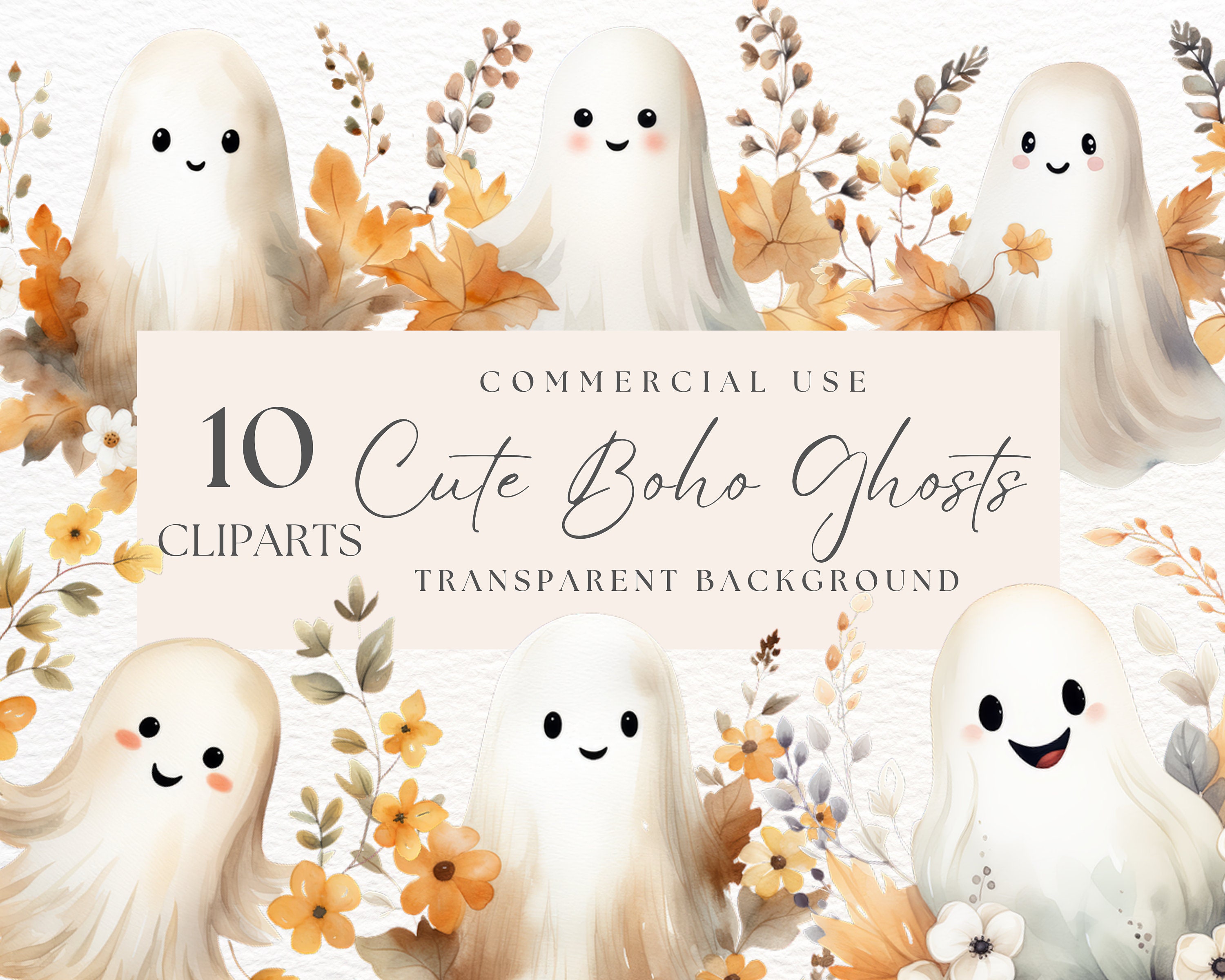 Cute Halloween Clipart | Halloween Cute Boho Ghosts | Pastel Halloween ...
