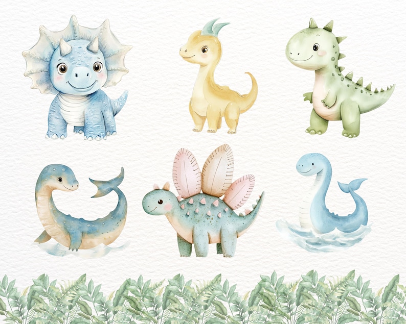 Pastel Dinosaur Clipart, Cute Baby Dino PNG, Digital Download, Baby ...