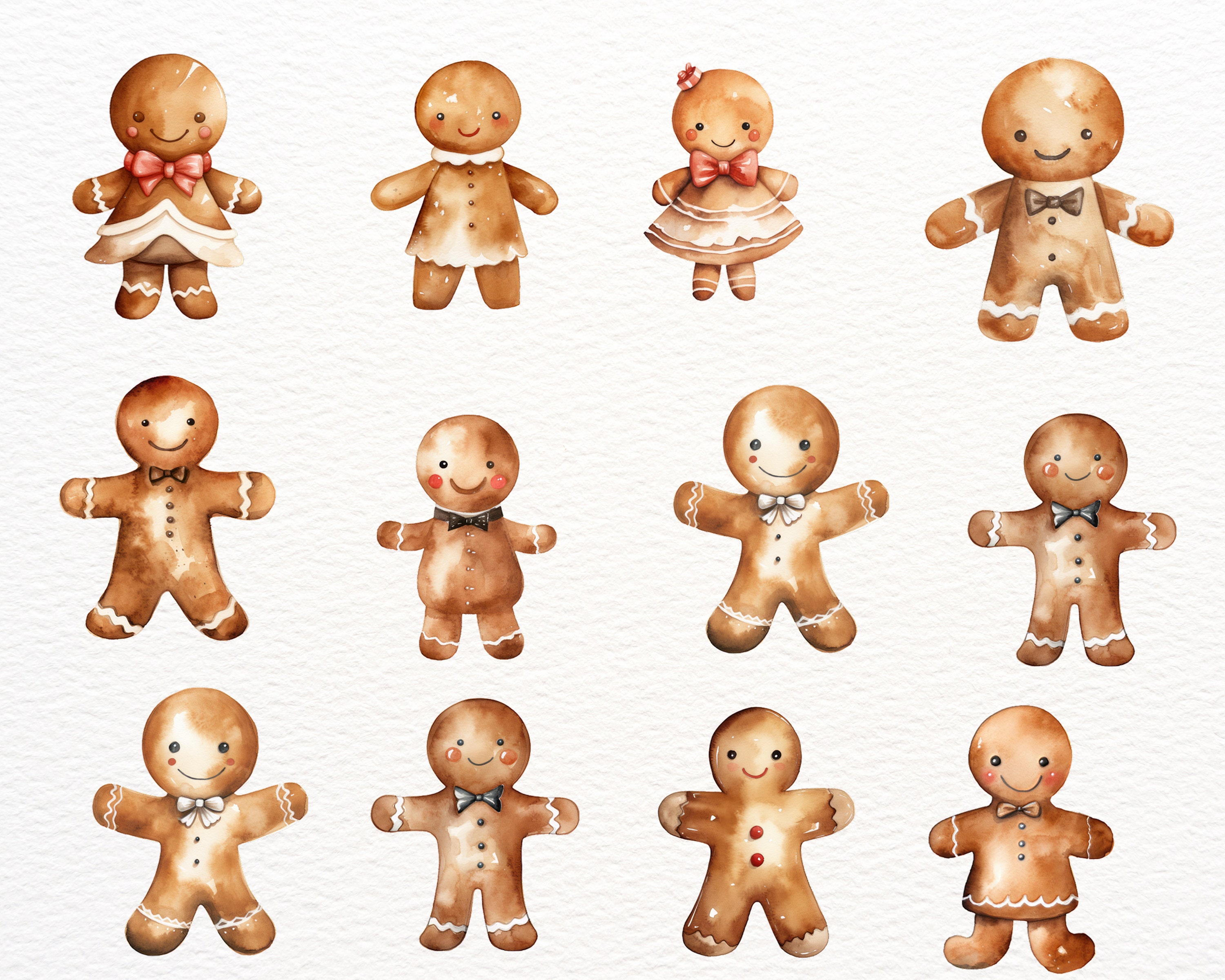 Watercolor Christmas Gingerbread Clipart Digital Download Transparent ...