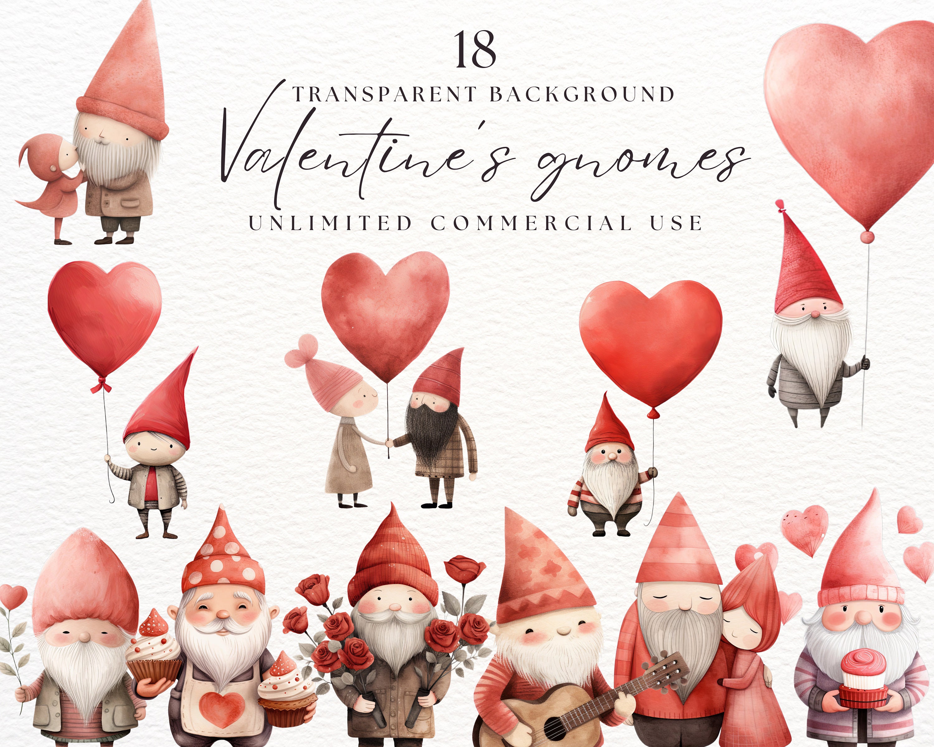 Cute Valentine Gnome Clipart Watercolor Valentines Gnomes Clipart ...