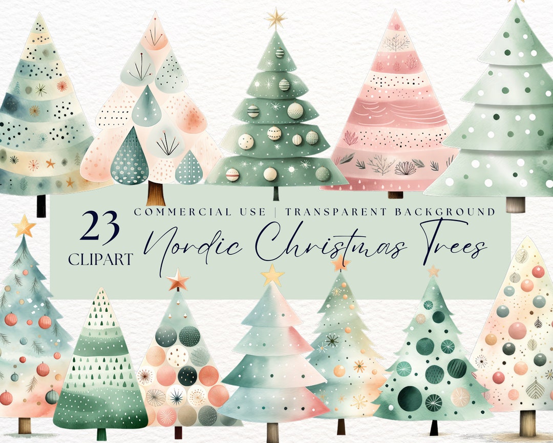 Nordic Christmas Tree Clipart | Scandinavian Christmas Clipart ...