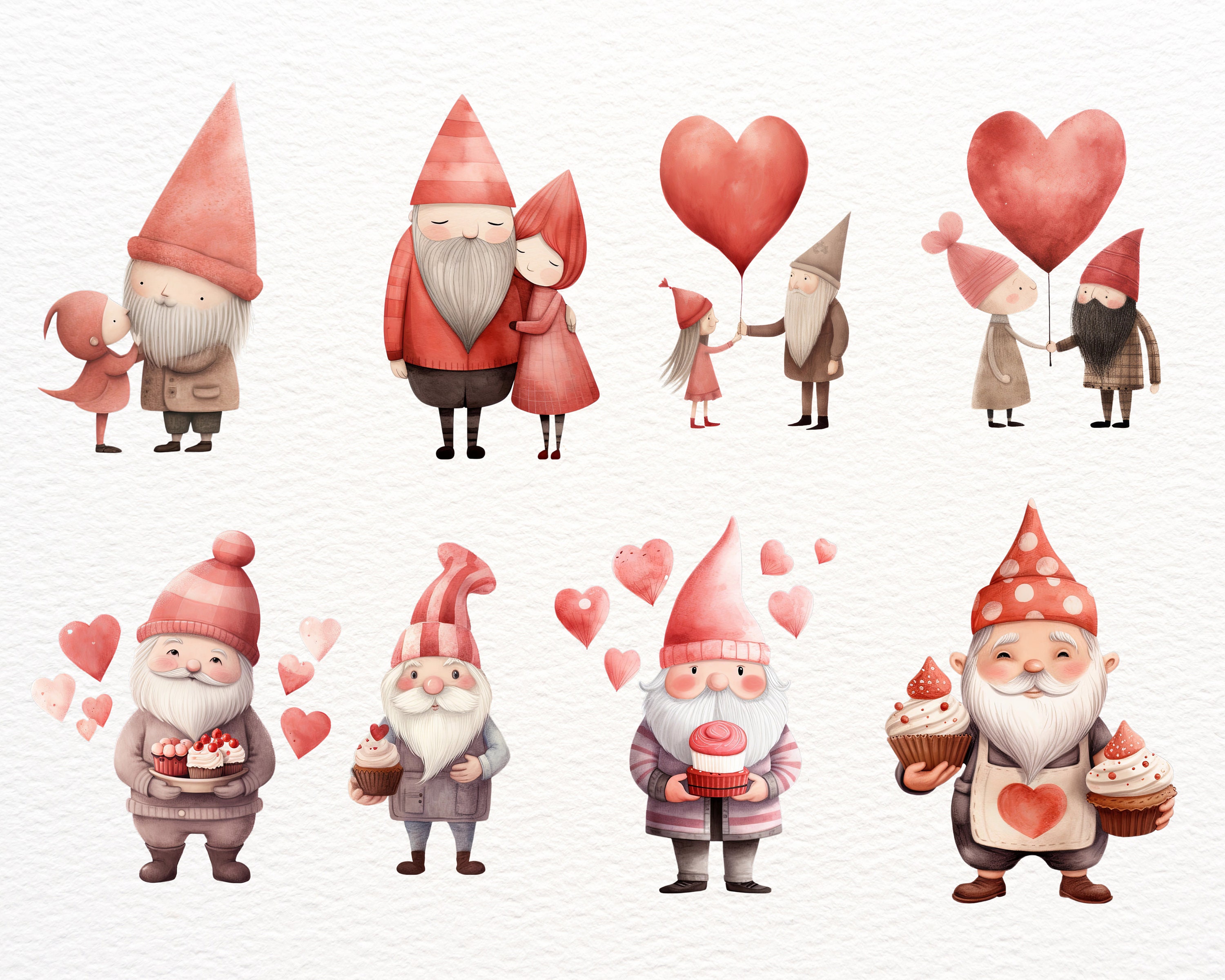 Cute Valentine Gnome Clipart Watercolor Valentines Gnomes Clipart ...