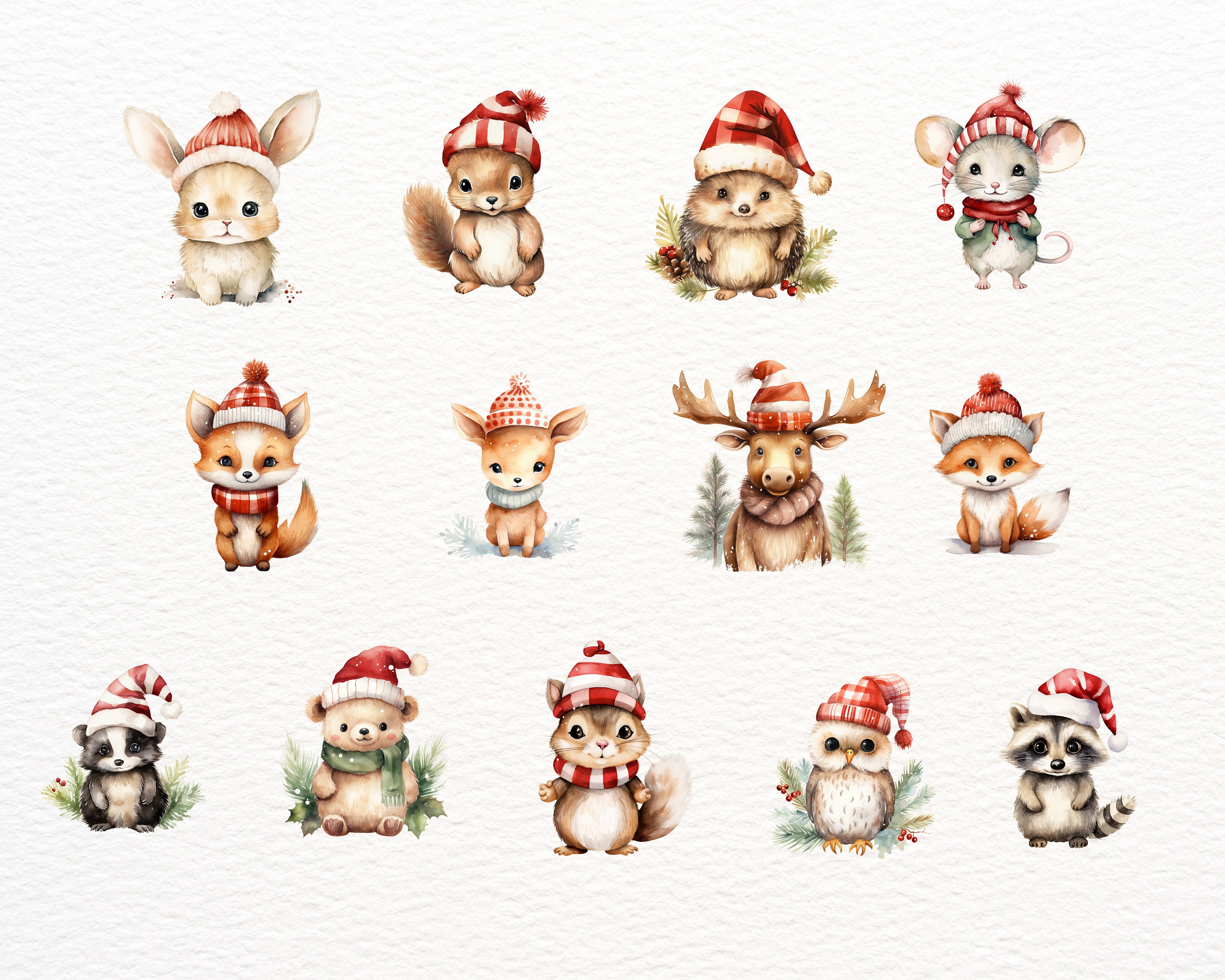 Woodland Christmas Clipart Nursery Clipart Woodland Animals Watercolor ...