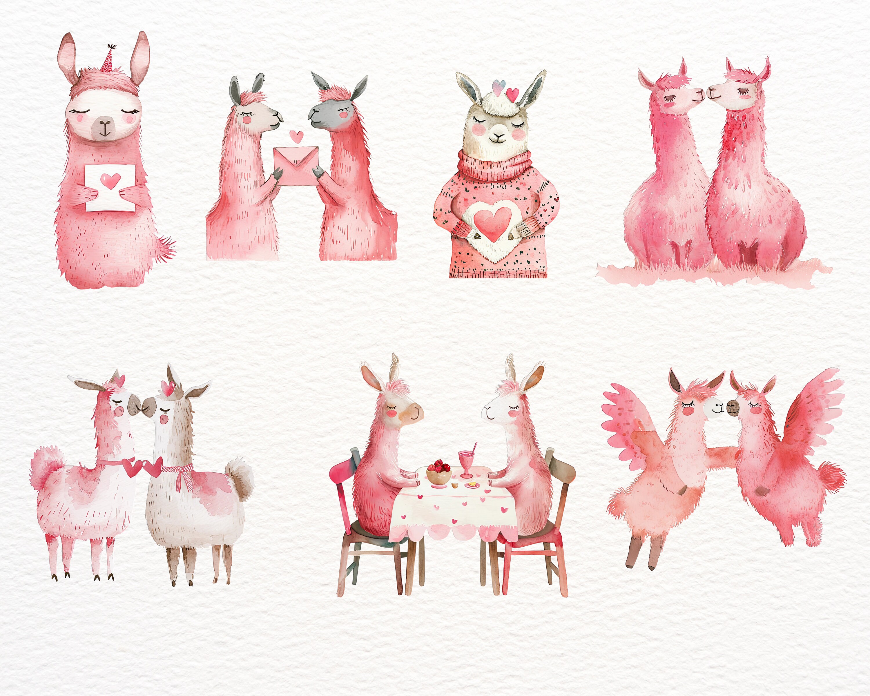 Llamas Clipart Valentine Llama Instant Download Llama Love Valentine ...