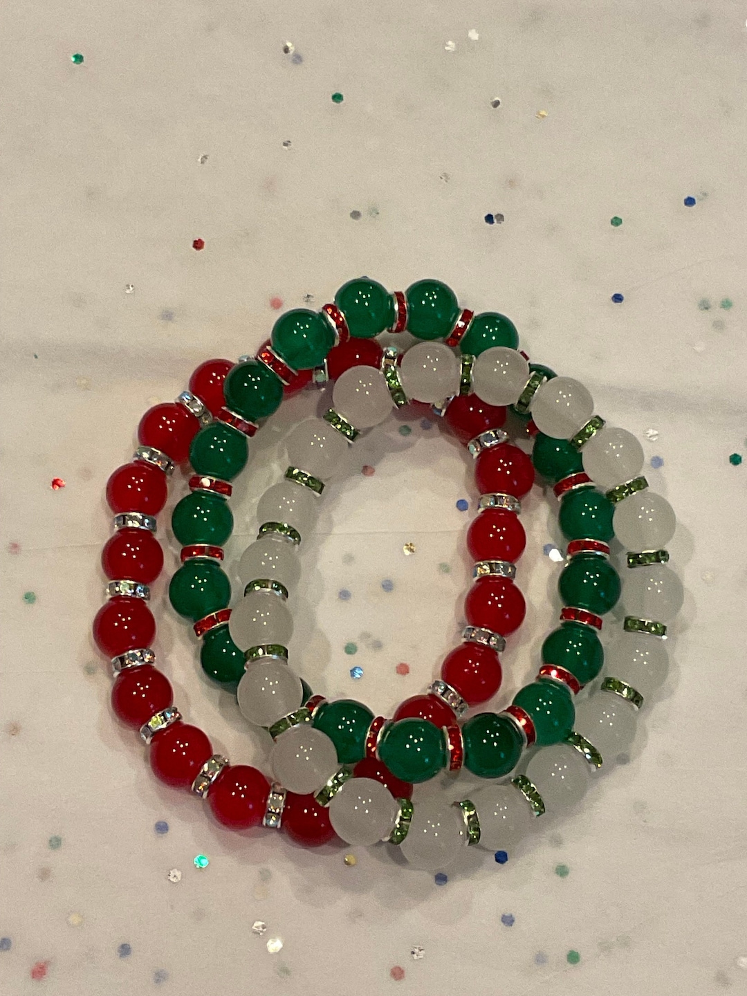 Handmade Beaded Christmas Bracelets, Set of Festive Bracelets, Holiday ...